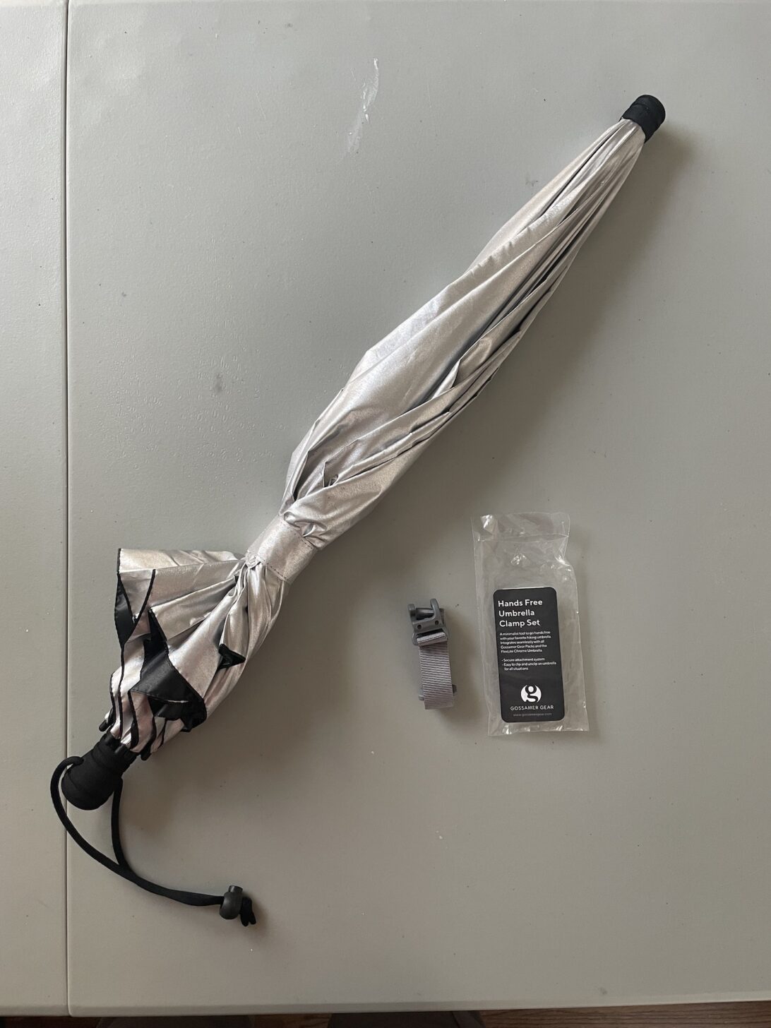 NEW - Gossamer Gear Lightrek Chrome Hiking Umbrella w/ Handsfree Clamp ...