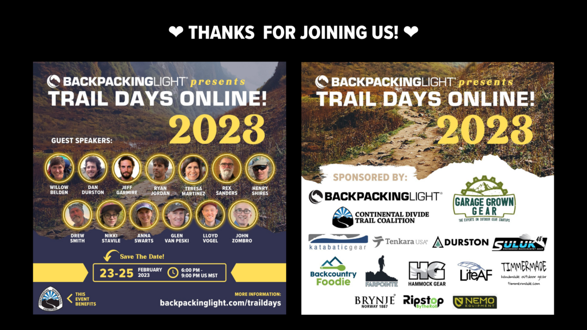 BPL Trail Days Online • 2023! - Backpacking Light